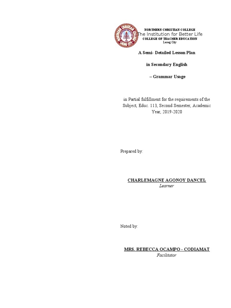 Charlie Lesson Plan Educ 13 | PDF | English Language | Lesson Plan