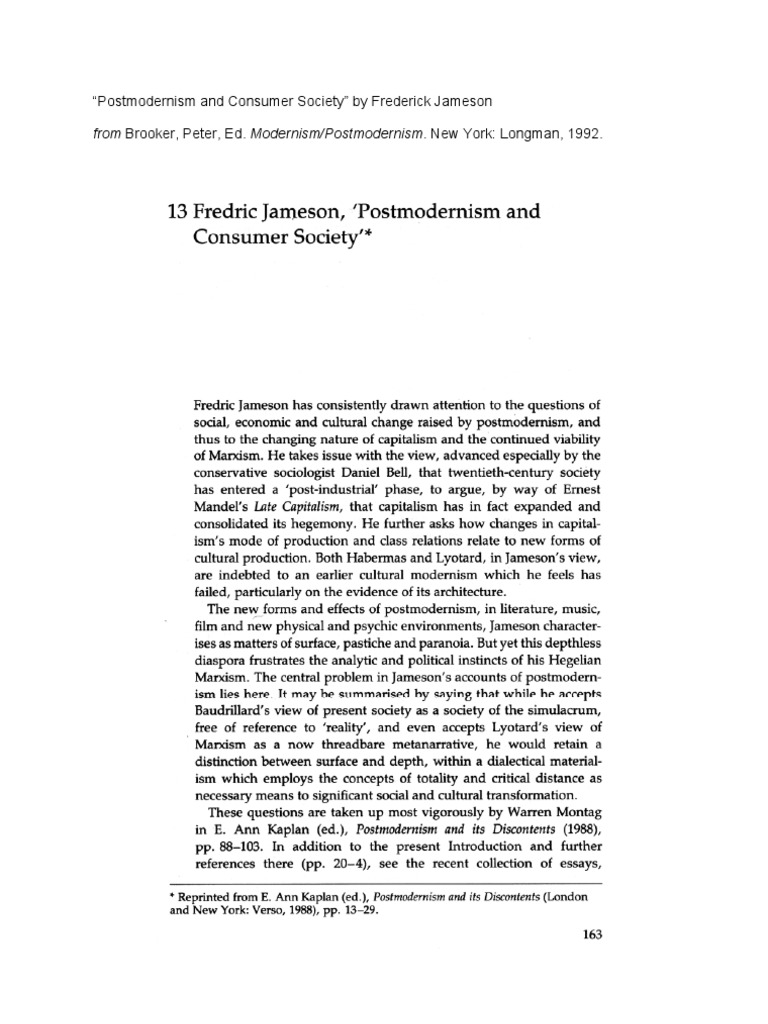 Postmodernism and Consumer Society - Frederick Jameson | PDF
