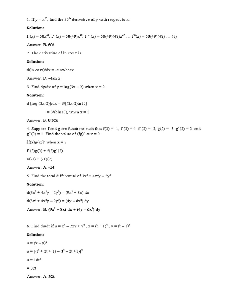 Preboard Difcal | PDF | Differential Calculus | Mathematical Concepts