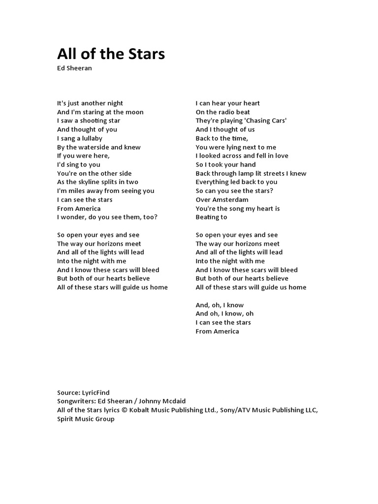 All of The Stars - Ed Sheeran LYRICS | PDF