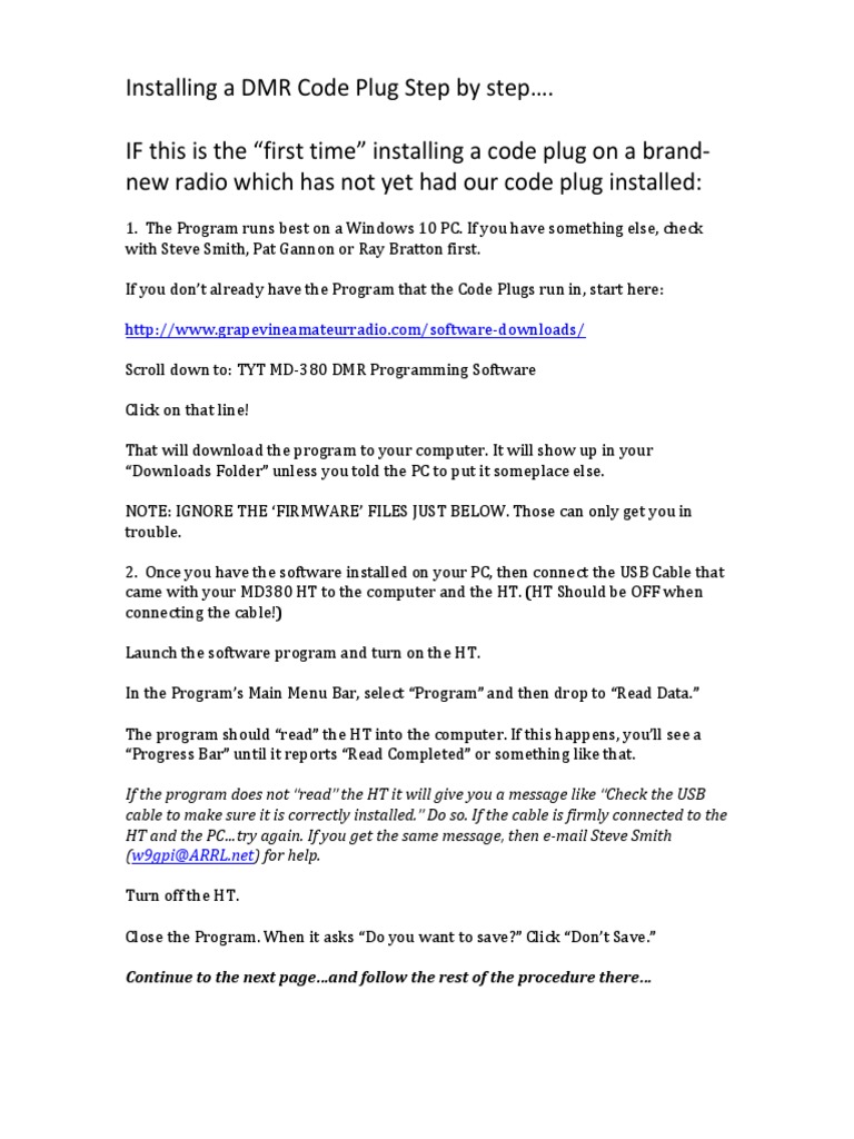 How To Install A Dmr Codeplug Step By Step 04 12 2017 Pdf Computer Hardware Computing