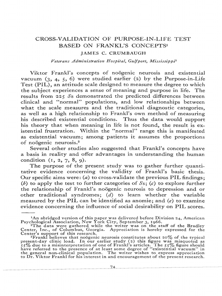 Purpose in Life Test Crumbaugh | PDF | Validity (Statistics) | Epistemology