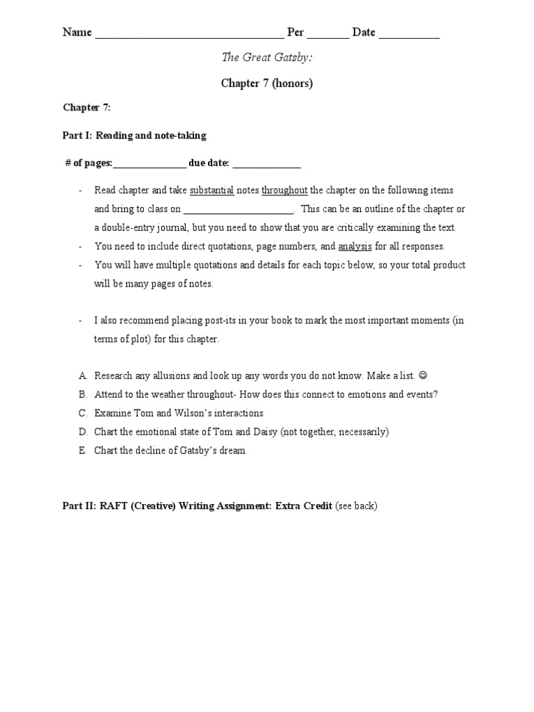 Chapter 7: Gatsby vs. Tom Analysis | PDF | The Great Gatsby | Writers