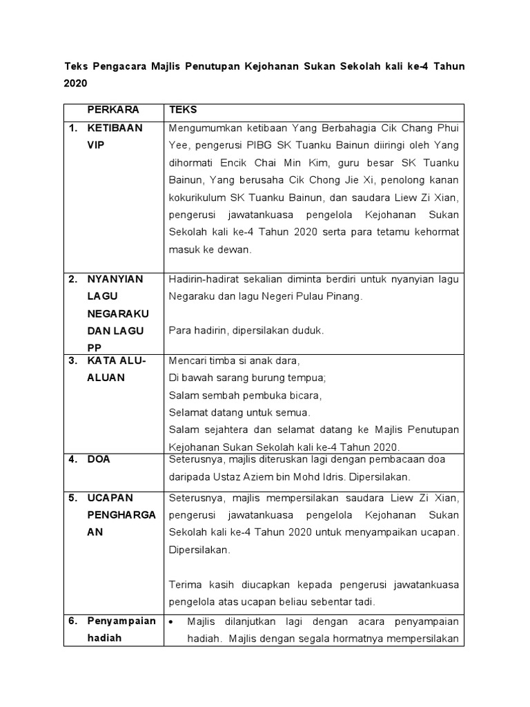 Script Emcee Majlis Penutup | PDF