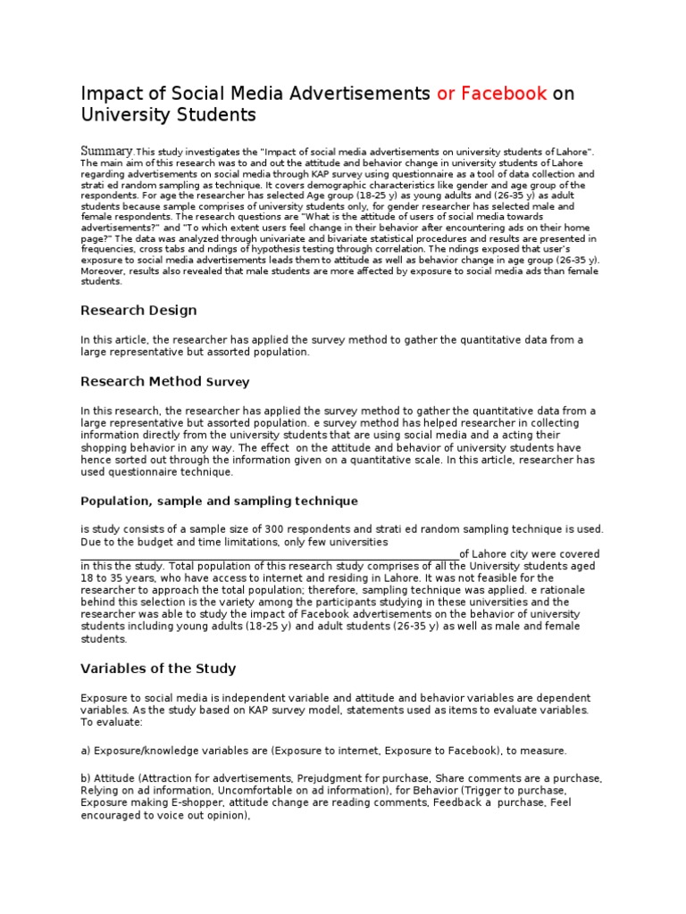 Impact of Social Media Ads on Students | PDF | Survey Methodology ...