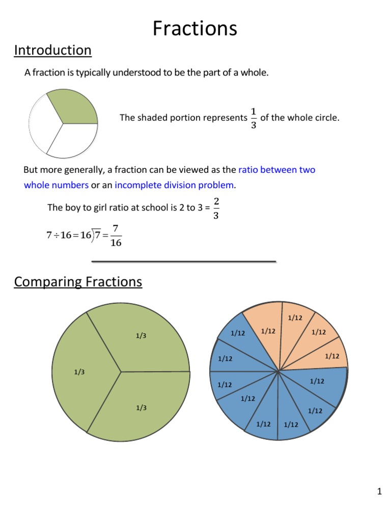 Fractions: A Fraction Is Typically Understood To Be The Part of A Whole ...