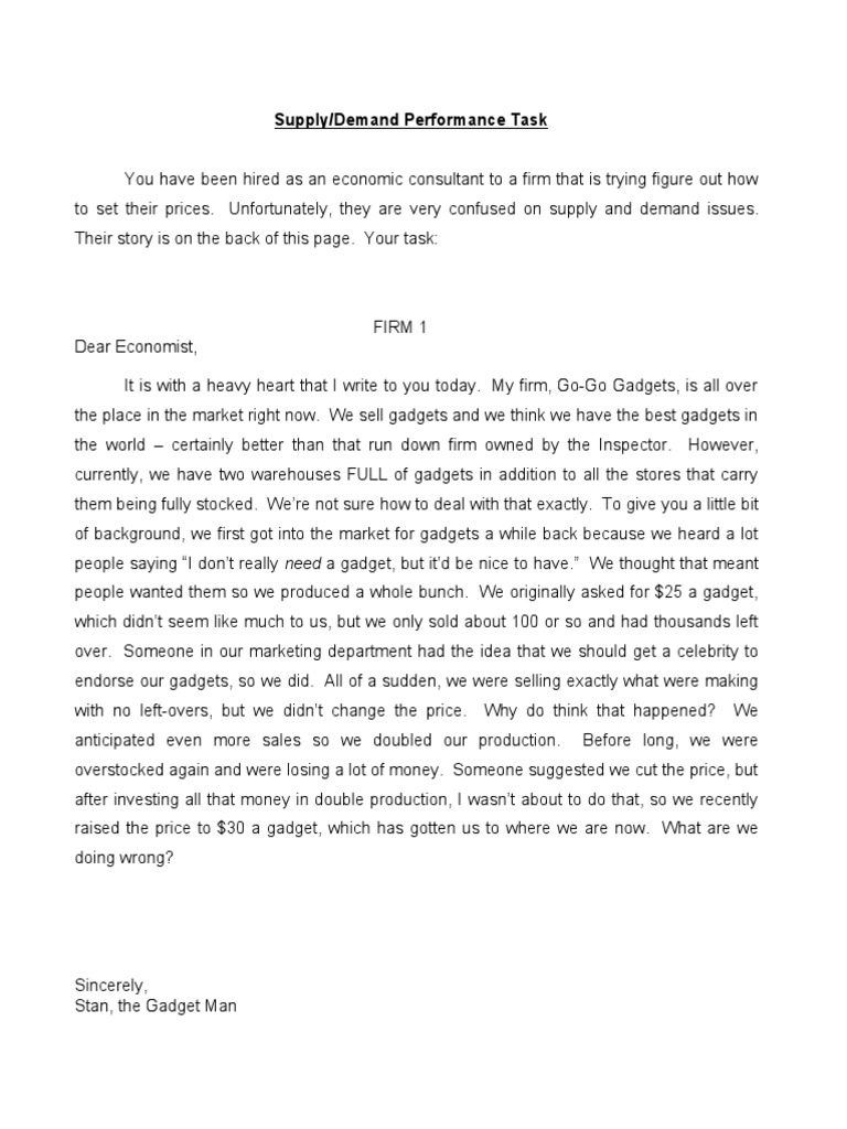 S D Performance Task | PDF | Demand | Prices