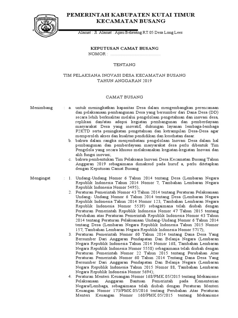 Draft SK TPID 2019 | PDF | Griya & Taman