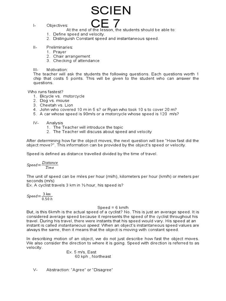 Lesson Plan | PDF | Speed | Velocity