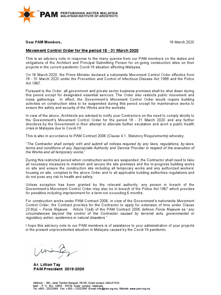 PAM Advisory Note Covid-19 MCO PDF | PDF | Common Law | Social Institutions