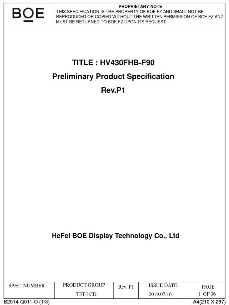 HV430FHB F90 PDF | PDF | Thin Film Transistor Liquid Crystal Display ...