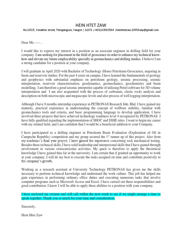 Cover Letter For Drilling Engineering PDF | PDF | Petroleum Geology ...