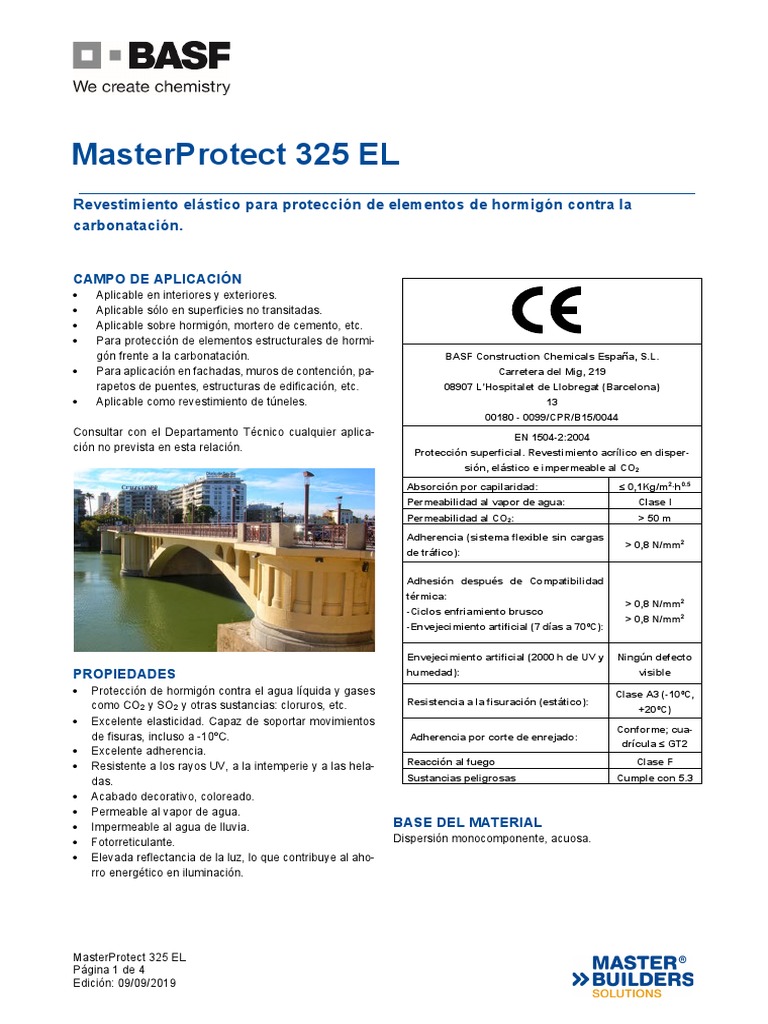 MasterProtect 325 EL PDF | PDF | Hormigón | Agua