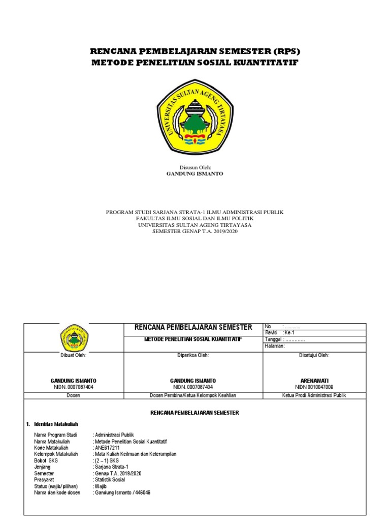 RPS MPS Kuantitatif S1-2020 PDF | PDF | Karier & Perkembangan
