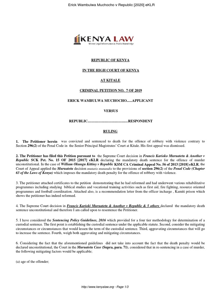 Criminal Petition 7 of 2019 PDF | PDF | Robbery | Sentence (Law)