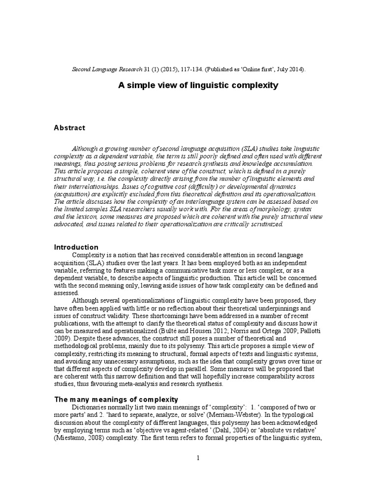 A Simple View of Linguistic Complexity | PDF | Morphology (Linguistics ...