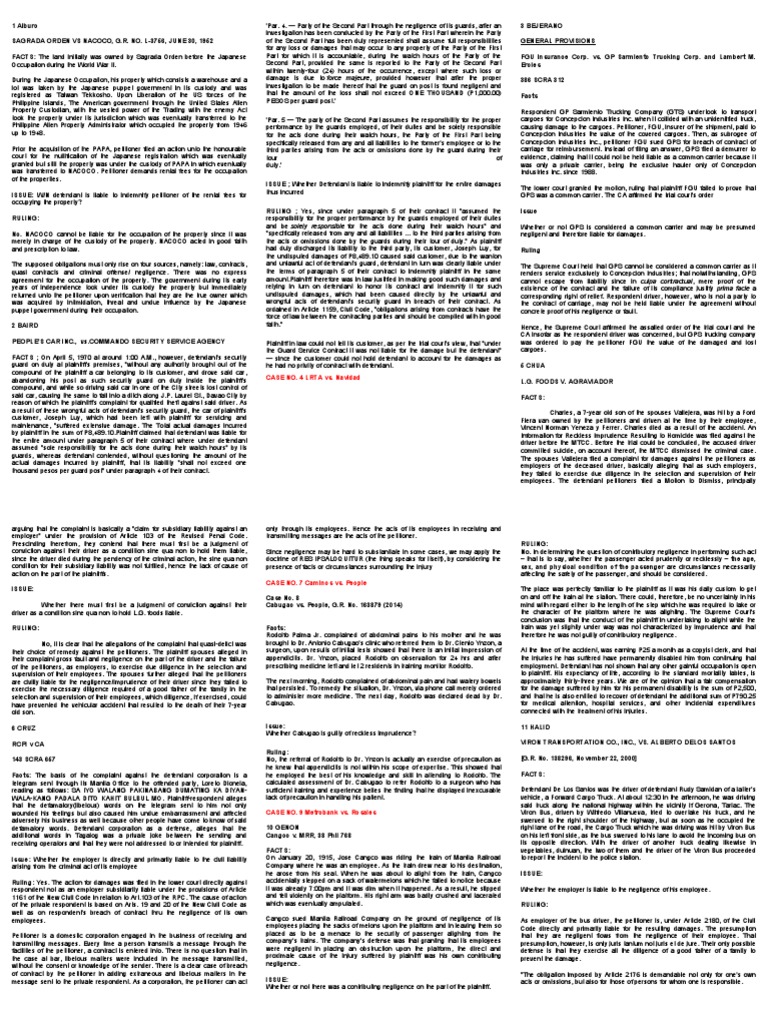 OBLICON DIGESTS (Batch 1) | PDF | Negligence | Legal Concepts