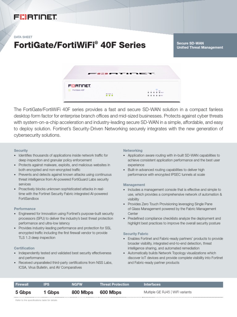 Fortigate Fortiwifi 40f Series PDF | PDF | Transport Layer Security ...