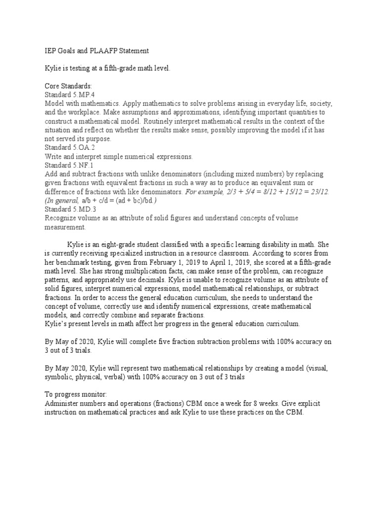 Math Iep and Plaafp | PDF | Business | Wellness