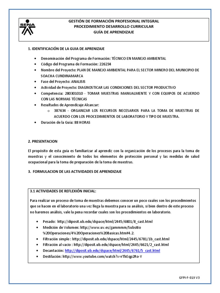 GFPI-F-019 - Formato - Guia - de - Aprendizaje Toma de Muestras 1 ANALISIS | PDF | Toxicidad ...