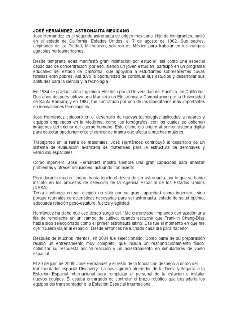 Biografia De Jose Hernandez Astronauta