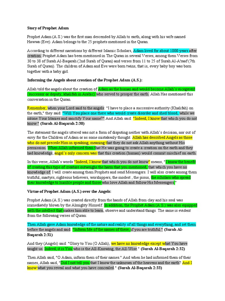 Story of Prophet Adam Edit | PDF | Adam | Cain And Abel