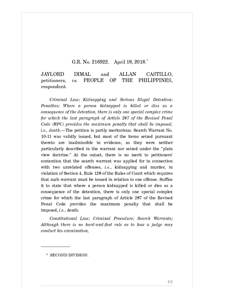 Dimal vs. People | PDF | Search And Seizure | Search Warrant