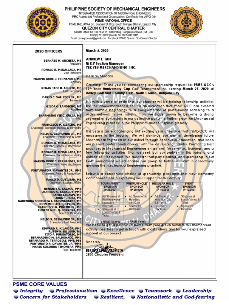 Yek Yeu Merchandising, Inc. - Sponsorship Letter PDF | PDF | Business