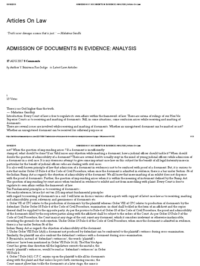 Admission of Documents in Evidence PDF | PDF | Evidence | Lawsuit