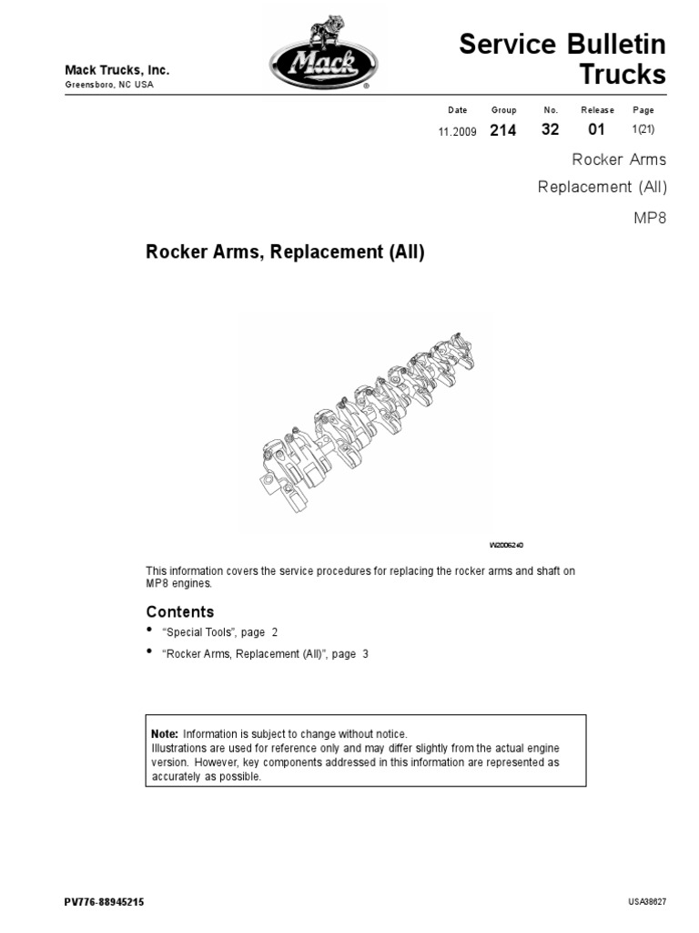 2013-12-09 221312 Mack mp8 Rocker Arm Replacement pv776-88945215 | PDF ...