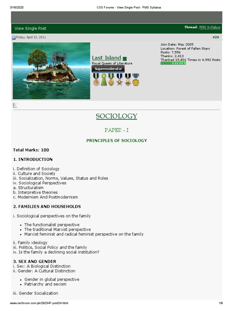 CSS Forums - View Single Post - PMS Syllabus | PDF | Gender | Gender ...