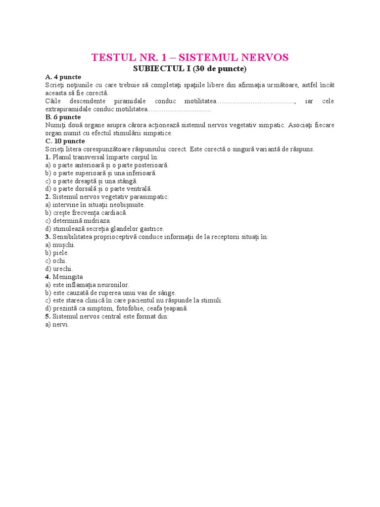 Teste Anatomie Tip Bac | PDF