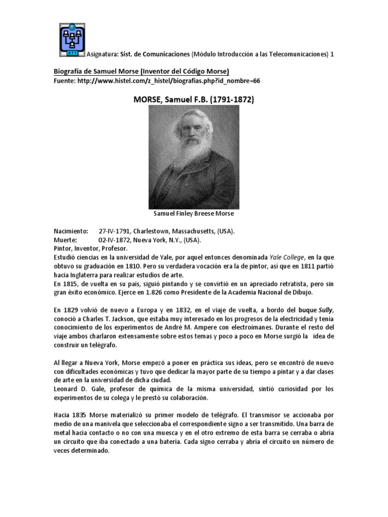 4 - Biografía de Samuel Morse v2 PDF | PDF | Telegrafía | Telecomunicación