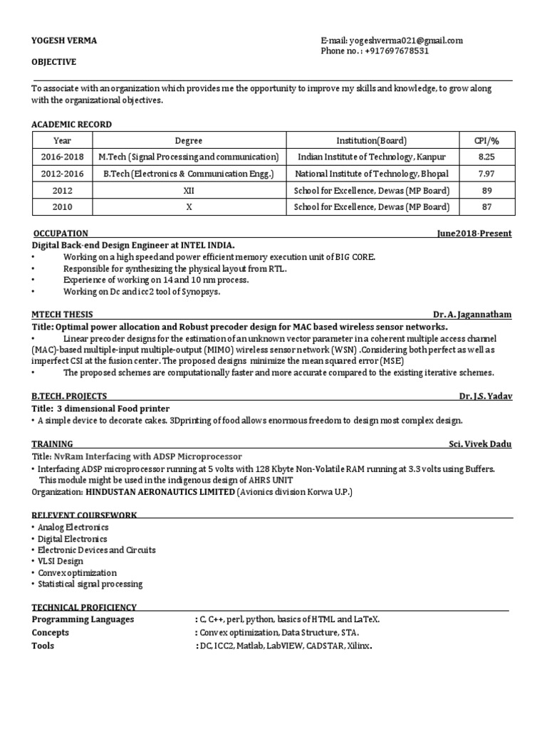 Resume Yogesh Verma | PDF | Mimo | Digital Electronics Resume Yogesh Verma | PDF | Mimo | Digital Electronics