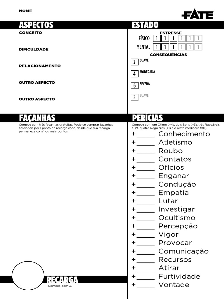 FATE Condensed - Ficha de Personagem - PT-BR | PDF | Lazer | Esportes