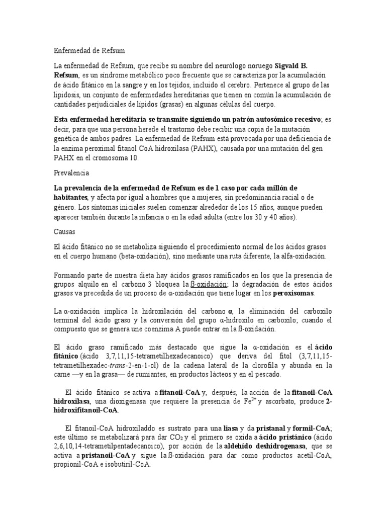 Enfermedad de Refsum Bioquimica | PDF | Trastorno genético | Mutación