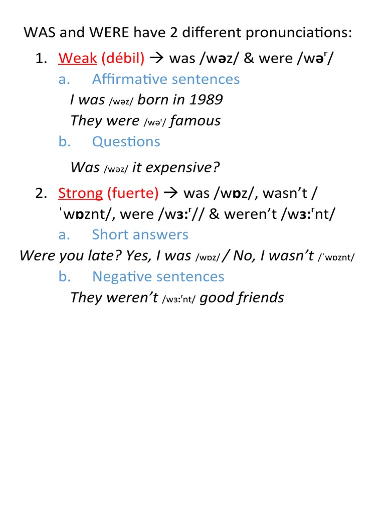 Pronunciation Guide for Was and Were | PDF | Foreign Language Studies