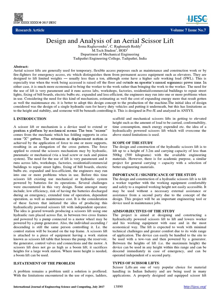 .Design and Analysis of An Aerial Scissor Lift | PDF | Stainless Steel ...