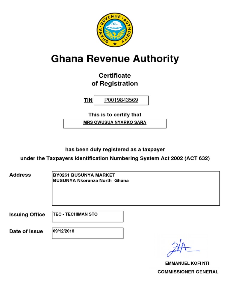 Ghana Tax Registration Certificate | PDF