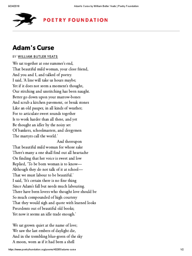 Adam's Curse by William Butler Yeats - Poetry Foundation PDF | PDF