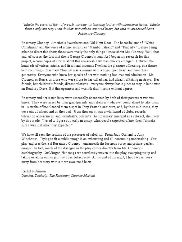 Tenderly Director's Notes PDF | PDF