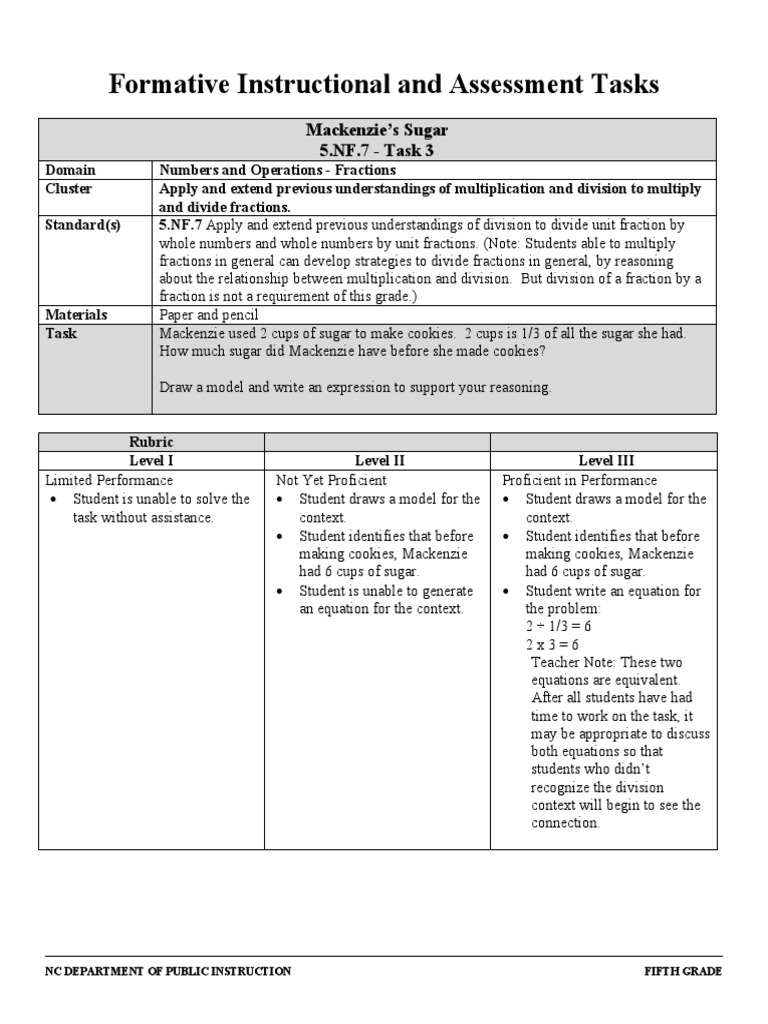 5.NF.7 Task 3 | PDF | Fraction (Mathematics) | Reason