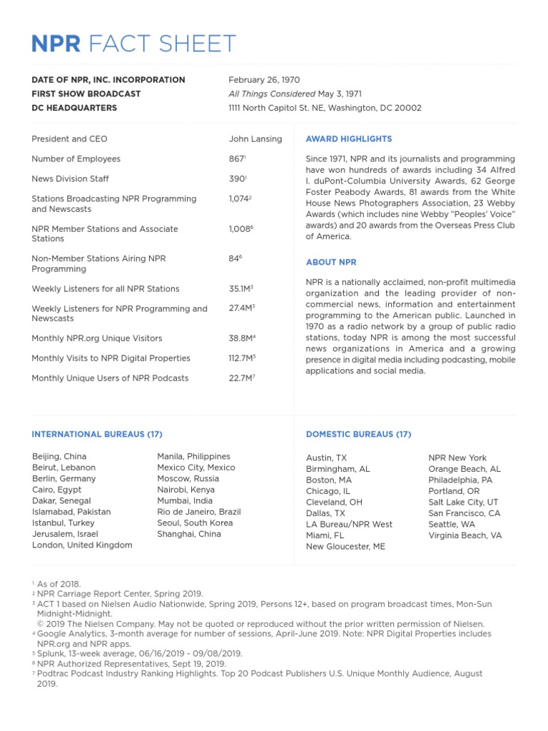NPR Fact Sheet | PDF | Npr | Broadcasting