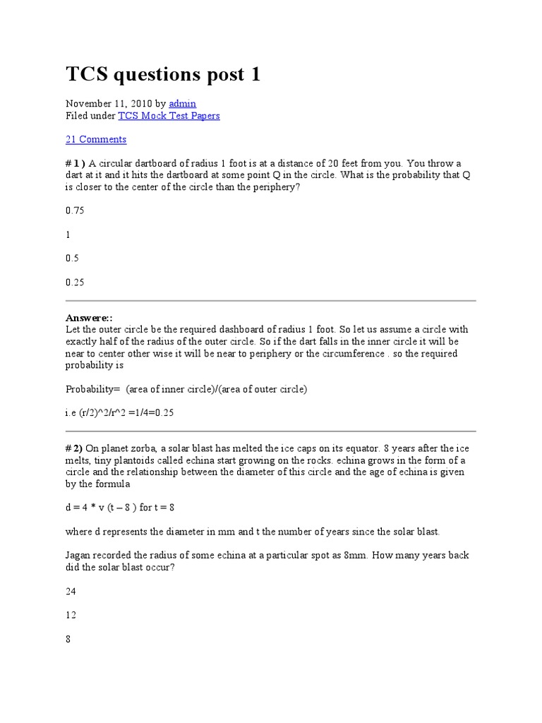 TCS Questions Post 1 | PDF | Mathematics
