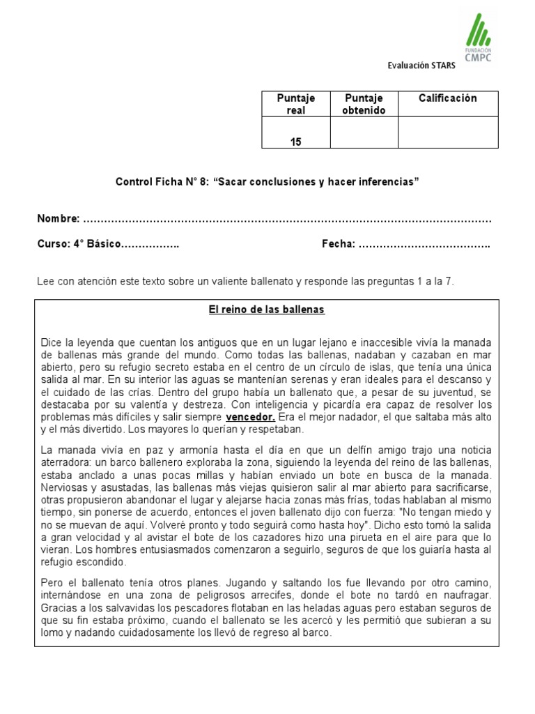 4° Ev. Sacar Conclusiones y Hacer Inferencias | PDF