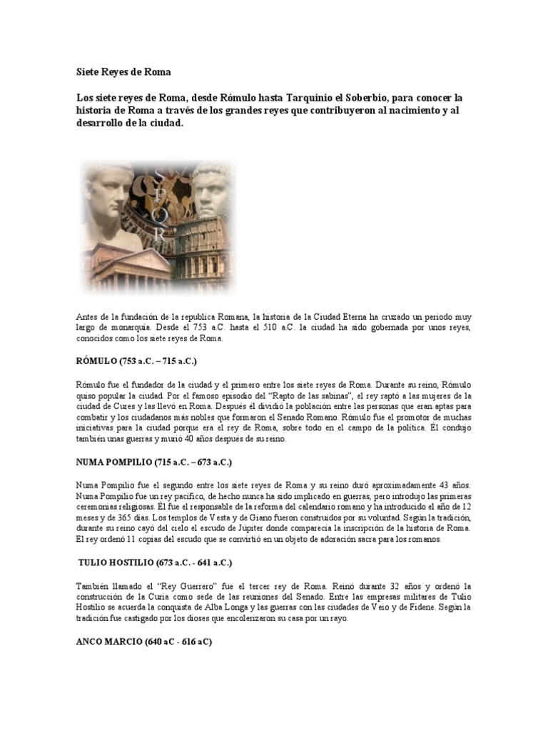 Siete Reyes de Roma: Historia y Aportaciones | PDF | Roma antigua ...
