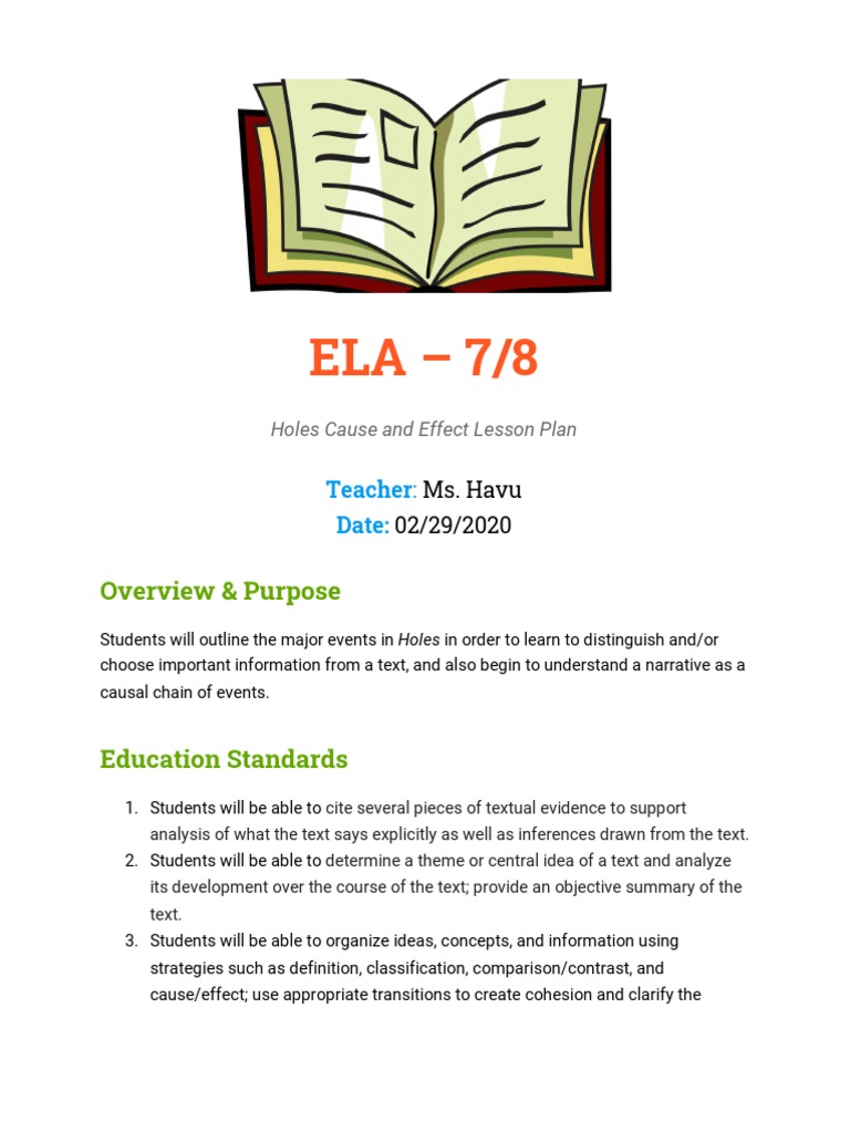Holes Lesson Plan | PDF | Causality | Education Theory