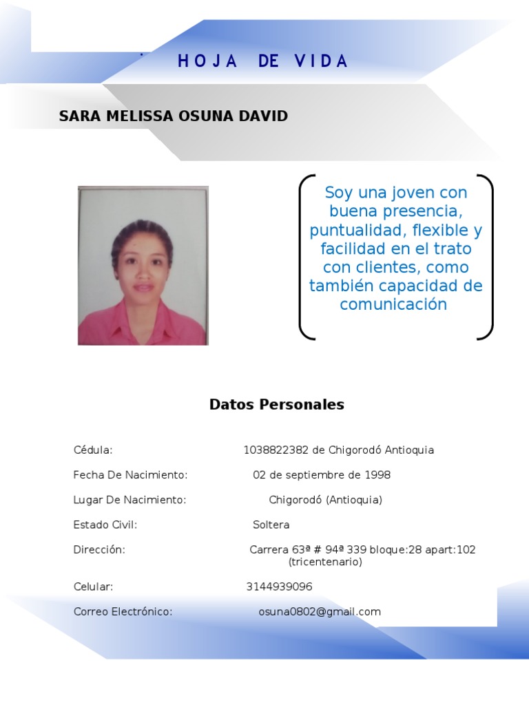 Hoja de Vida Sara | PDF