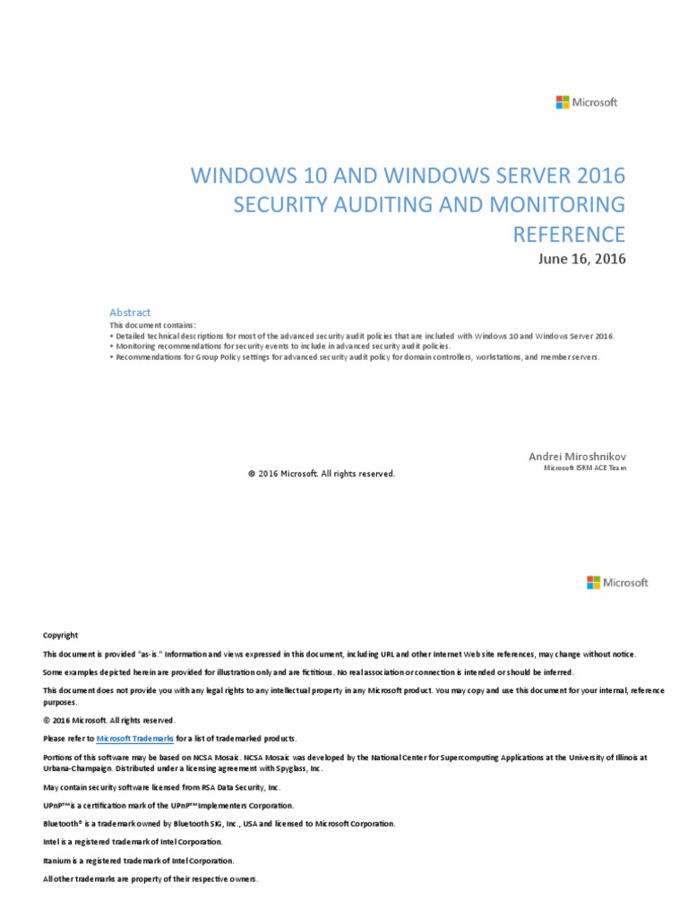 Windows 10 and Windows Server 2016 Security Auditing and Monitoring ...