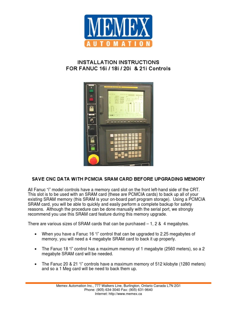 FANUC 18i Memory Upgrade Instructions | Electrical Connector | Booting